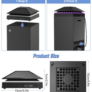 Wiilkac Cooling Fan for Xbox Series X with RGB Light Strip, 3 Levels Adjustable Speed Cooler Fan System 1800/2000/2200 RPM, Low Noise Top Fan with Extra 2 USB Port & Touch Switch