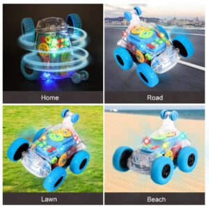 TAKIHON Car Toys for Boys,Monster Trucks with Music&Light,360° Rotating Stunt Cars,Transparent Mechanical Gear Flip Vehicles Toys,Gift for Kids,Toddlers