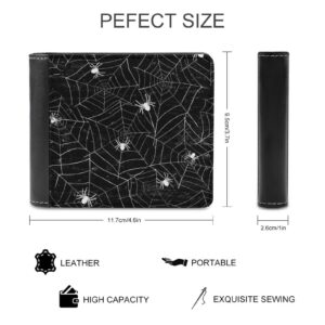 Donnapink Retro Halloween Black White Spider Webs with White Spiders on Black Soft PU Leather Bifold Wallet, Coin Purse Credit Pass Case, Durable Card-Holder Slim Billfold for Men Woman Money Storage