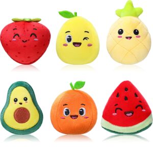 aoriher 6 pcs fruit plush toys colorful cute stuffed mini avocado strawberry orange handbag backpack keychains sensory gifts for christmas party favors classroom reward exchange gifts, 3.15 inches