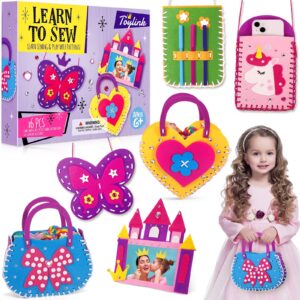 toylink first sewing kit for kids beginners arts crafts for girls ages 4 5 6 7 8 learn to sew unicorn purse bags picture frame pen holder diy felt craft kits toddler gifts