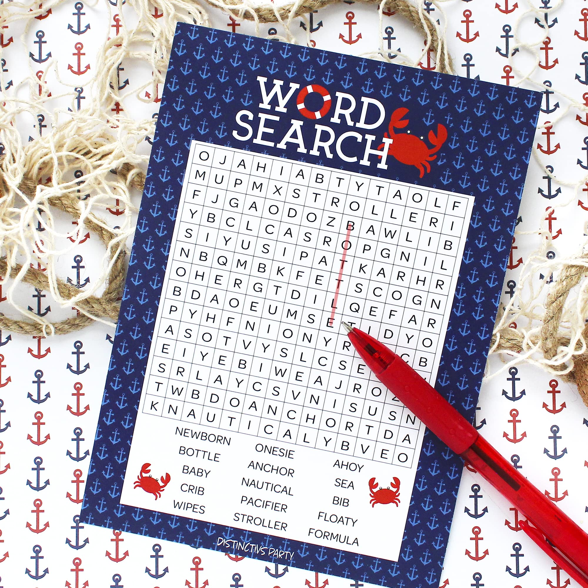 DISTINCTIVS Ahoy It's a Boy Baby Shower Games - Nautical Word Search Game - 20 Player Cards