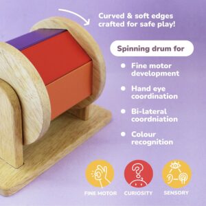 Shumee Wooden Spinning Rainbow Drum Baby Toy Montessori Toys for Babies 6-12 Months | 100% Child Safe | Spinning Rainbow Baby Toy | Tummy Time Toy, Educational Toys for Early Development