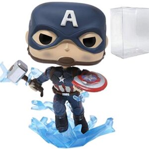 POP Marvel: Avengers Endgame - Captain America with Broken Shield & Mjoinir Funko Vinyl Figure (Bundled with Compatible Box Protector Case), Multicolor, 3.75 inches