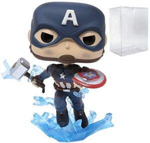 pop marvel: avengers endgame - captain america with broken shield & mjoinir funko vinyl figure (bundled with compatible box protector case), multicolor, 3.75 inches