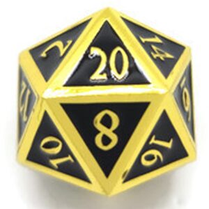 Metal D20 F Dice Critical Fail F 20 Sided Die Set DND Number Role Playing Game Dungeons and Dragons D&D Black Silver Red Blue Rainbow Gold Copper Purple Green Pink White (Single Dice, Black and Gold)