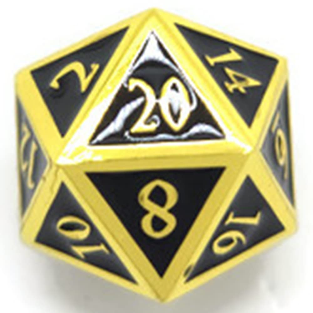 Metal D20 F Dice Critical Fail F 20 Sided Die Set DND Number Role Playing Game Dungeons and Dragons D&D Black Silver Red Blue Rainbow Gold Copper Purple Green Pink White (Single Dice, Black and Gold)