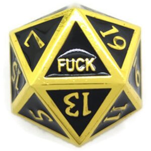 Metal D20 F Dice Critical Fail F 20 Sided Die Set DND Number Role Playing Game Dungeons and Dragons D&D Black Silver Red Blue Rainbow Gold Copper Purple Green Pink White (Single Dice, Black and Gold)