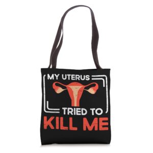 my uterus tried to kill me hysterectomy surgery uterus tote bag