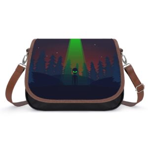 alien invasion on earth women's shoulder bag pu leather crossbody bags purses with shoulder strap for casual travel