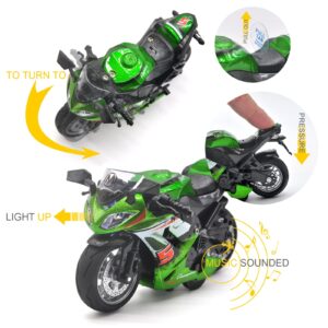 Toy Motorcycles, Diecast Motorcycle Toy with Music Lighting,Toy Motorcycle for Kids 3-5,Toy Motorcycles for Boys (Green)