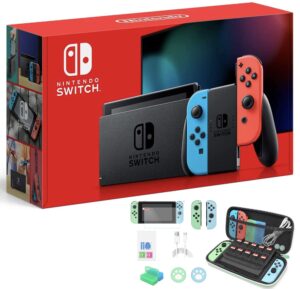 nintendo newest switch 32gb console with neon blue and neon red joy-con, 6.2" touchscreen 1280x720 lcd display, 802.11ac wifi, bluetooth 4.1 + marxsol_12-in-1 accessories holiday bundle