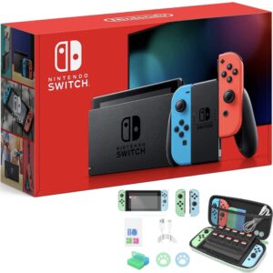 Nintendo Newest Switch 32GB Console with Neon Blue and Neon Red Joy-Con, 6.2" Touchscreen 1280x720 LCD Display, 802.11AC WiFi, Bluetooth 4.1 + MarXsol_12-in-1 Accessories Holiday Bundle