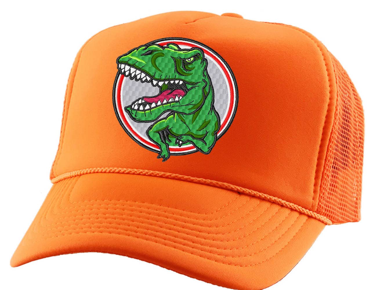 ALLNTRENDS Dinosaur Trucker Hat Embroidered Cool Dino Graphic Summer Cap (Neon Orange)