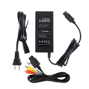 power supply and av cable for gamecube, ngc ac power adapter & av cable set, power cord and av cable compatible with nintendo gamecube console