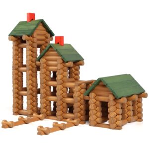 wondertoys 328 pcs wooden logs set ages 3+, classic building log toys for kids, creative construction engineering educational gifts