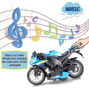 Toy Motorcycles, Diecast Motorcycle Toy with Music Lighting,Toy Motorcycle for Kids 3-5,Toy Motorcycles for Boys(Blue)