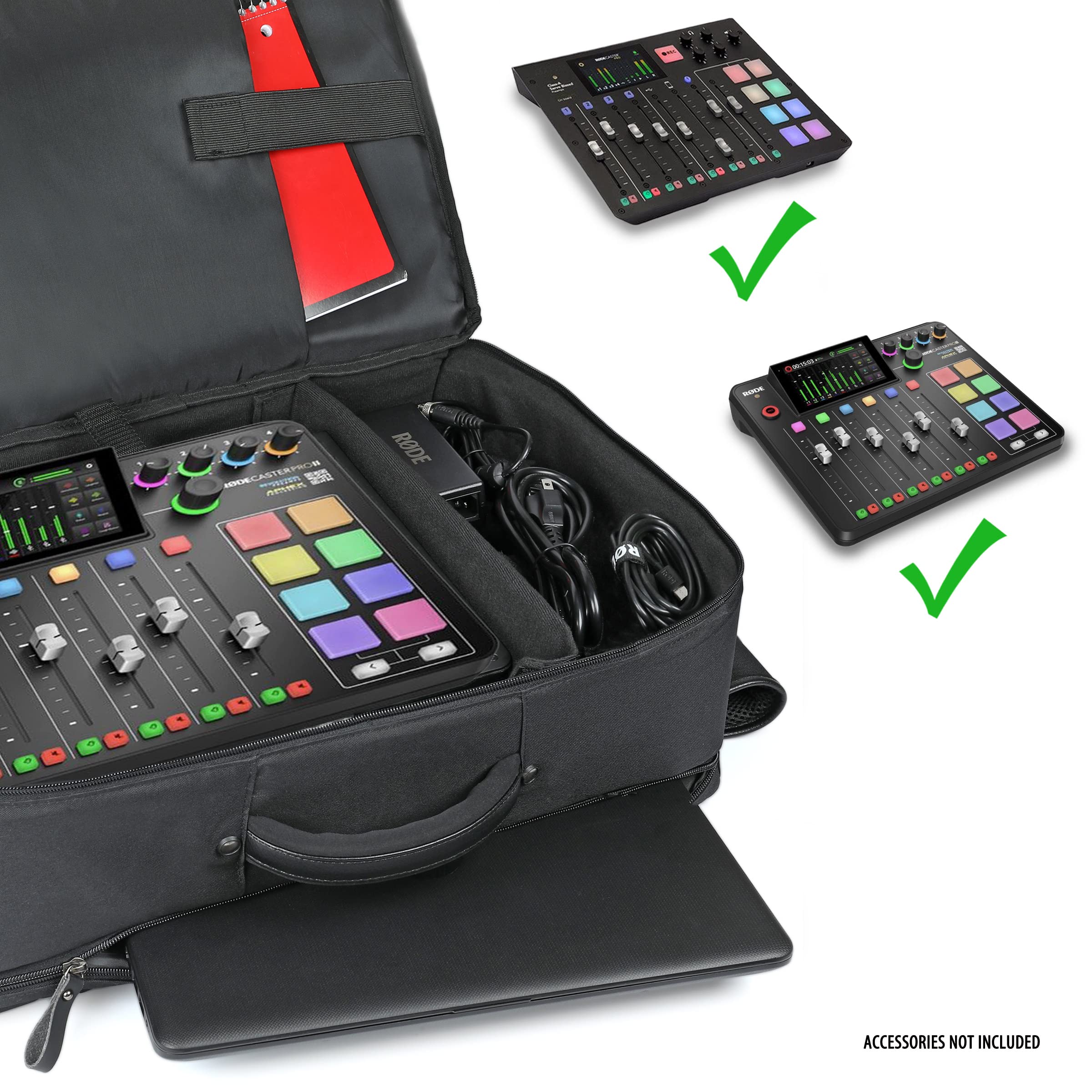 GOgroove Audio Mixer Backpack - Podcast Mixer Travel Case Compatible with RODECaster Pro, RODECaster Pro II, Podcast Microphone & More Podcast Equipment with Customizable & Scratch Resistant Interior