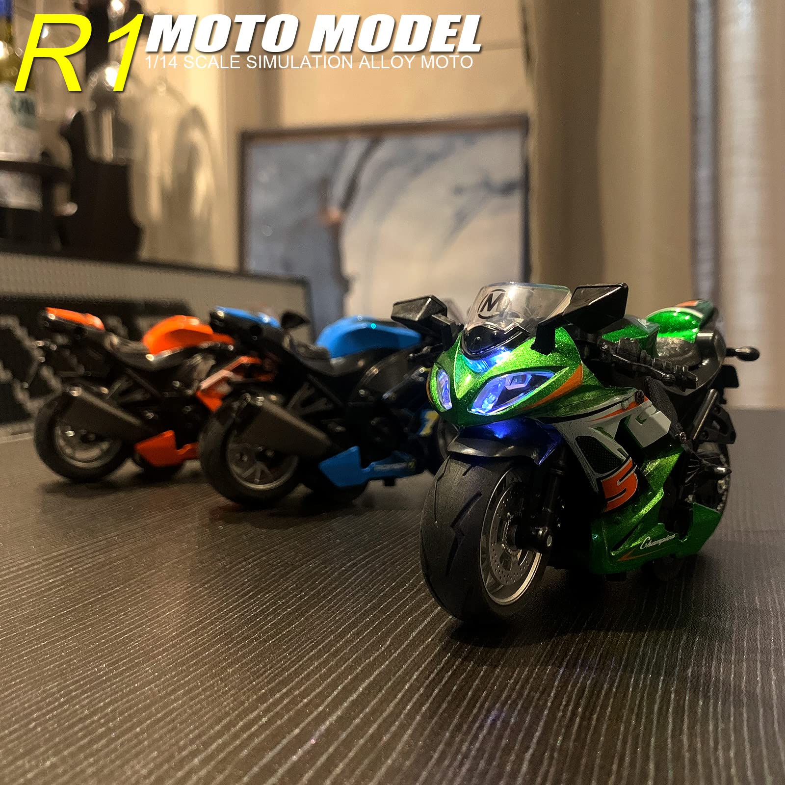 Toy Motorcycles, Diecast Motorcycle Toy with Music Lighting,Toy Motorcycle for Kids 3-5,Toy Motorcycles for Boys (Green)