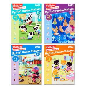 highlights my first hidden pictures 2023 activity books for kids ages 3-6, 4-book set of travel-friendly screen free seek and find fun with stickers