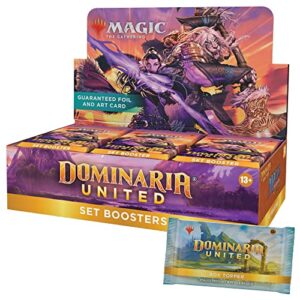 magic: the gathering dominaria united set booster box | 30 packs + box topper card (361 magic cards)