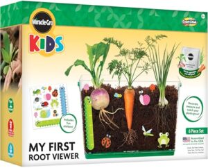 miracle gro my first root viewer- decorate & plant your own garden - stem kit for kids - soil & vegetable seeds included - science educational teens kids gardening set age 6+, multicolor