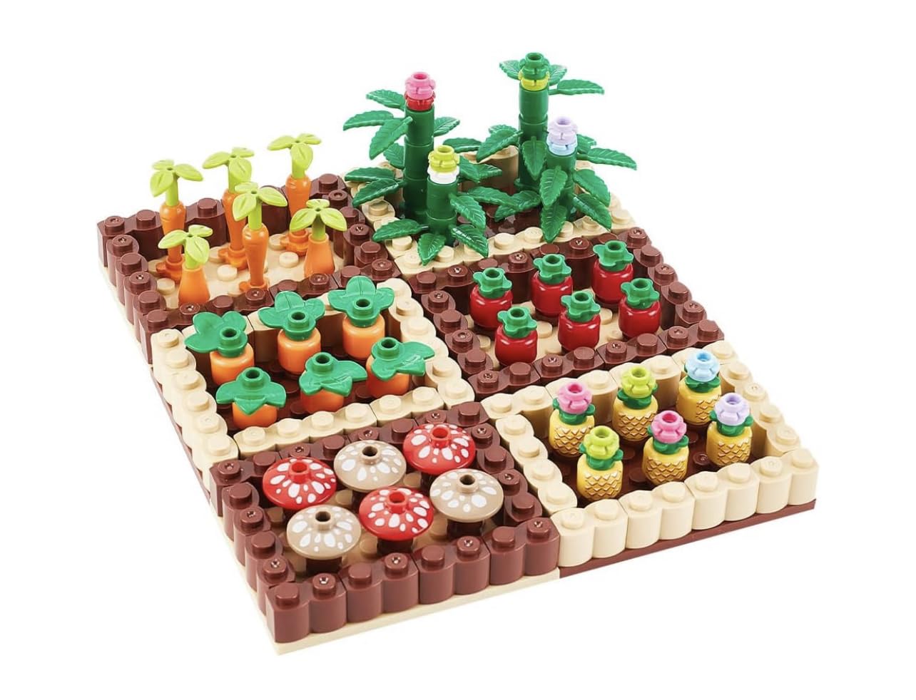 General Jim's Bright Colorful Vegetable Garden Plot Building Block Toy Playset 165 Pc 6 Section Modular Building Block Vegetable Garden Plot Set for Teens and Adults