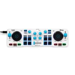 hercules djcontrol mix blue – amazon exclusive – bluetooth wireless dj controller for smartphones (ios and android) – djay app – 2 decks