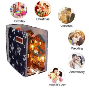 WYD Miniature Wooden Dollhouse Furniture Kit DIY 3D Puzzle Christmas Streetscape Building Model (Sakura Alley)