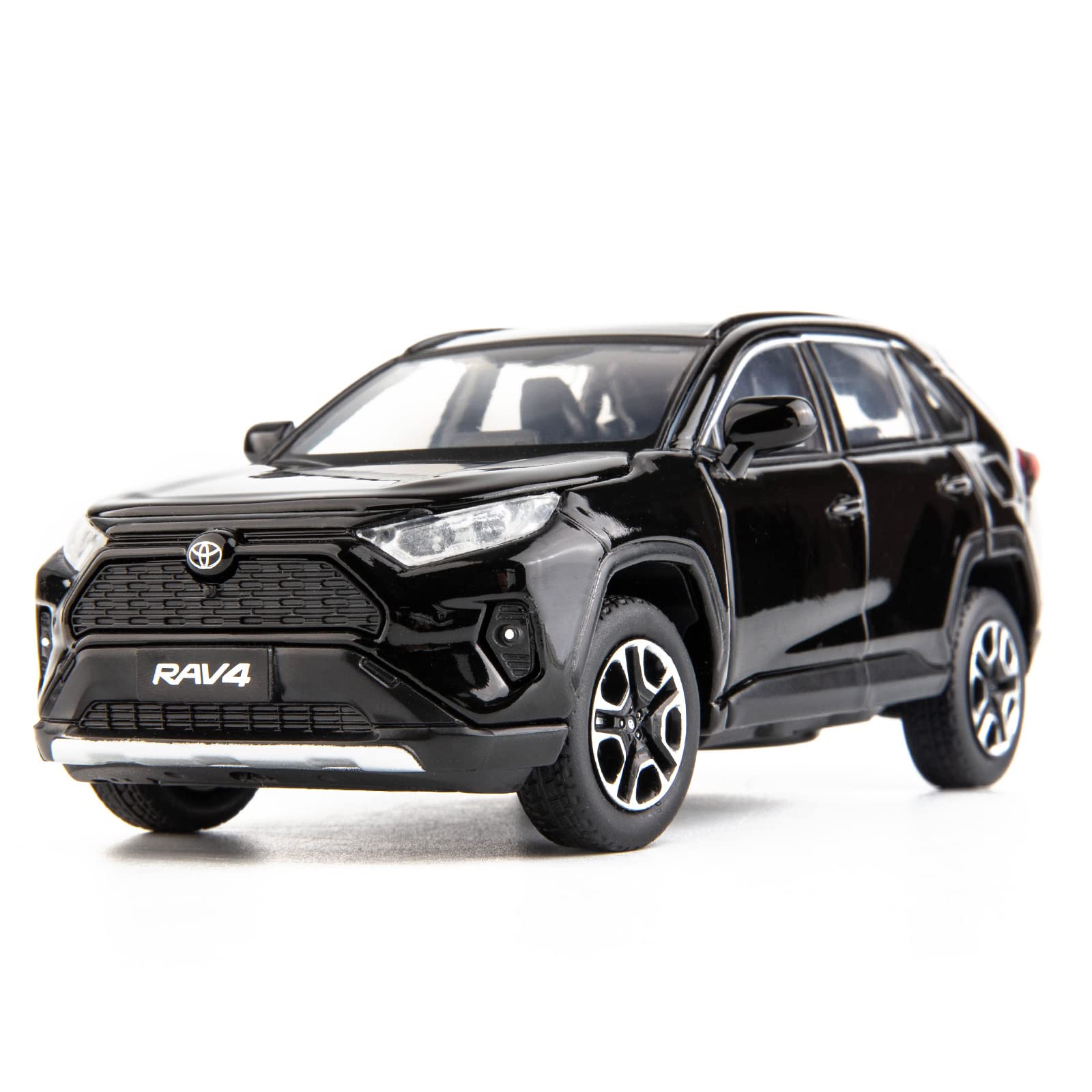 TGRCM-CZ Compatible for 1:32 Diecasting Alloy Toyota RAV4 Car Model Toy Car,Front Wheel Steering Car with Lights and Sound, Open Door for Kids Gift, Children Birthday Gift Black