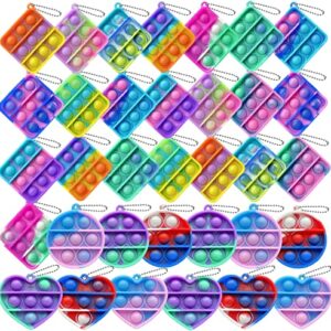 50 pcs Random Color Mini Squeeze Pop Bubble Fidget Sensory Toys, Mini Keychain Wrap Small Relieve Anxiety Stress Toy, Pop Bulk Silicone Classroom Prize for Kids Adult Party Gift