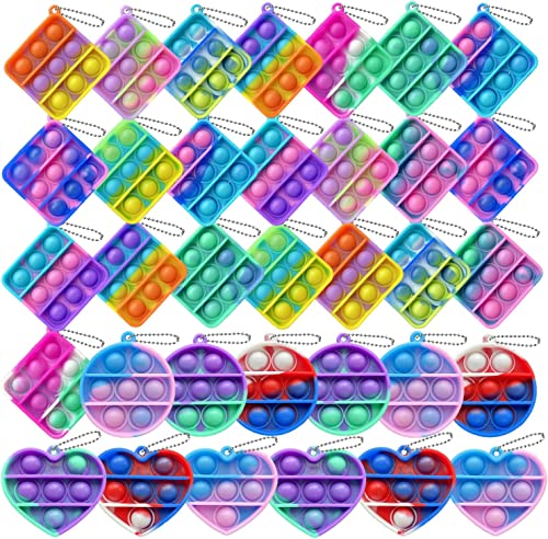 50 pcs Random Color Mini Squeeze Pop Bubble Fidget Sensory Toys, Mini Keychain Wrap Small Relieve Anxiety Stress Toy, Pop Bulk Silicone Classroom Prize for Kids Adult Party Gift