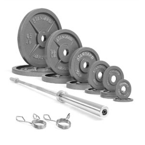 wf athletic supply 290lb & 300lb & 555lb traditional/classic olympic weight plates set with 7 ft. olympic barbell, great for strength training, weightlifting, bodybuilding & powerlifting