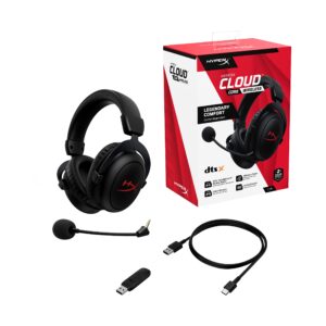 HyperX Cloud Core Wireless Gaming Headset for PC with DTS Headphone:X Spatial Audio, Detachable Noise-Cancelling Microphone, Memory Foam Ear Pads, Durable Aluminum Frame, Black (Renewed)