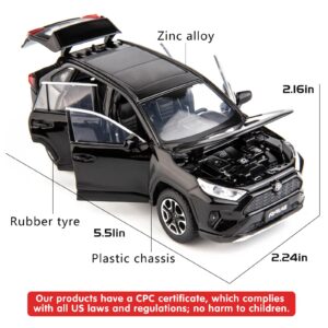 TGRCM-CZ Compatible for 1:32 Diecasting Alloy Toyota RAV4 Car Model Toy Car,Front Wheel Steering Car with Lights and Sound, Open Door for Kids Gift, Children Birthday Gift Black