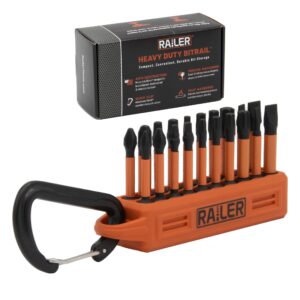 railer 20pc screwdriver bit set - premium s2 steel 2" phillips, robertson square, torx & flat head impact driver bit set with a storage bit holder & carabiner