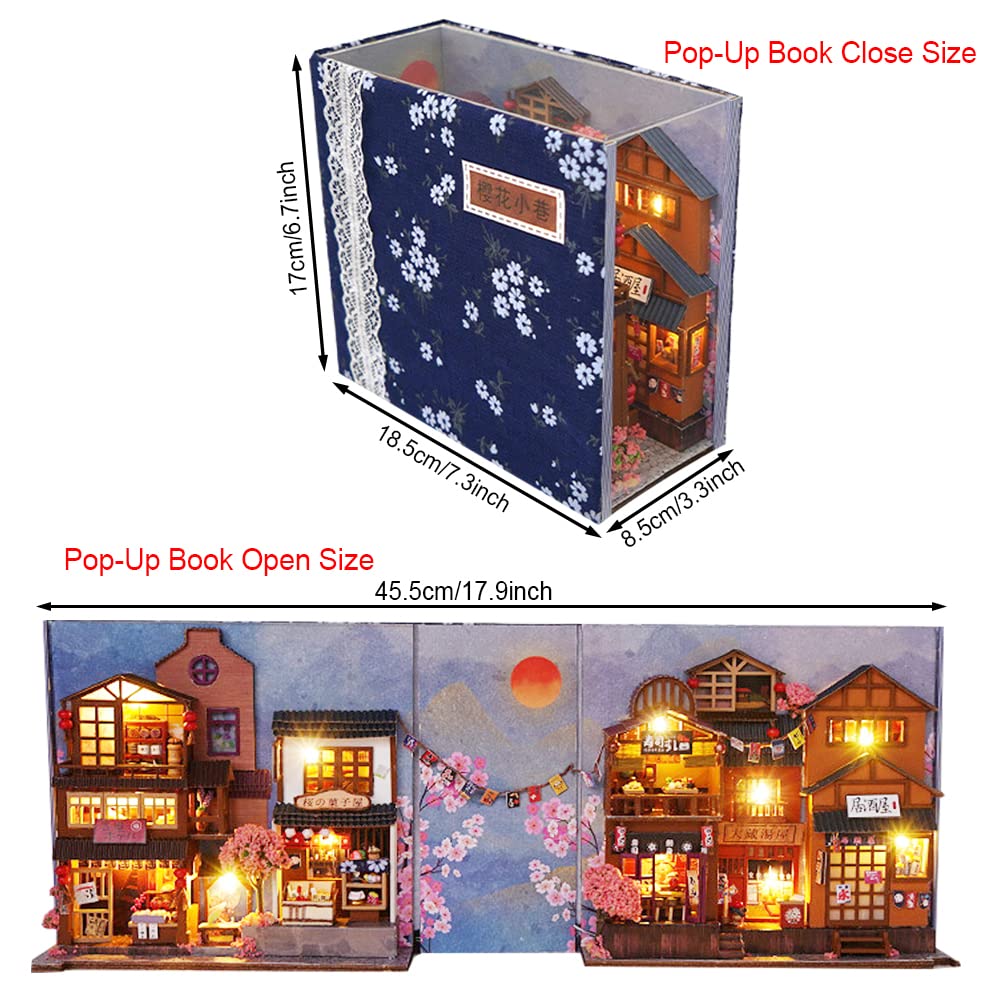 WYD Miniature Wooden Dollhouse Furniture Kit DIY 3D Puzzle Christmas Streetscape Building Model (Sakura Alley)