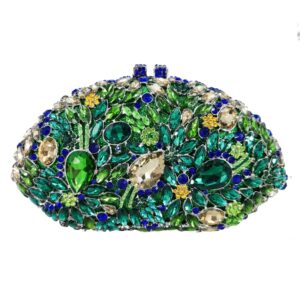 boutique de fgg flower evening bags and clutches for women formal party rhinestone handbags wedding crystal clutch purse (small, multi green#10)