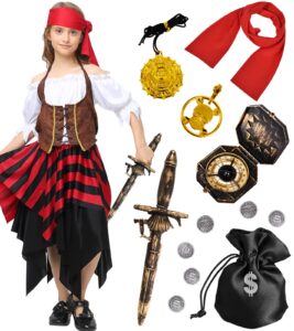 latocos pirate costume for kids girls pretend role play dress up halloween costumes birthday gift ages 3-12 years