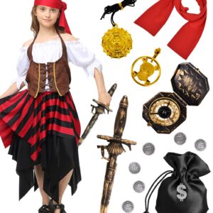 Latocos Pirate Costume for Kids Girls Pretend Role Play Dress Up Halloween Costumes Birthday Gift Ages 3-12 Years