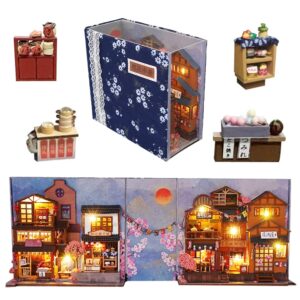 WYD Miniature Wooden Dollhouse Furniture Kit DIY 3D Puzzle Christmas Streetscape Building Model (Sakura Alley)