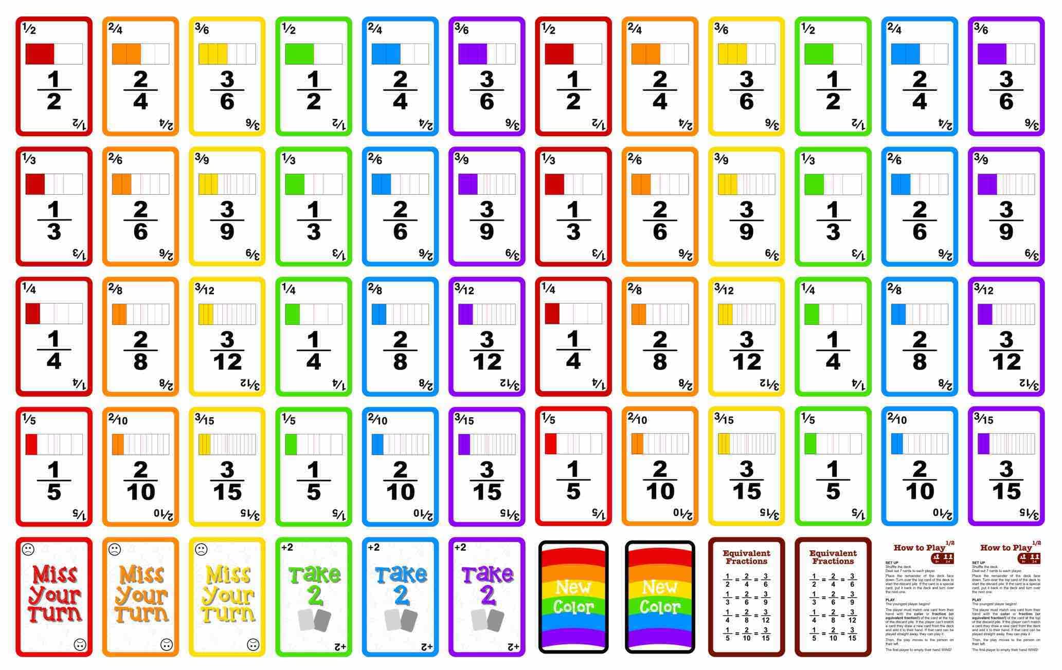 Fractions Wild - Match Fraction Number or Color to be The First to get rid of All Your Cards! Easy to Learn, Fun to pla Math Game for 3rd, 4th, 5th and 6th Grades.