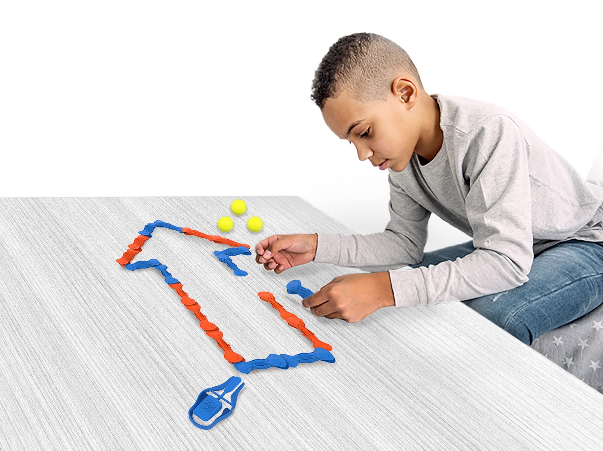 Zip Linx Jumping Domino Action - Hi-Fly Set | Chain Reaction Game - Create Unlimited Designs | Includes 22 ZipLinx, 3 Hi-Fly Balls, and 1 Launcher Key