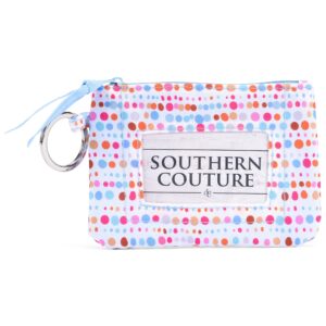 southern couture polka dot print blue and white 5 x 4 polyester fabric zippered id wallet