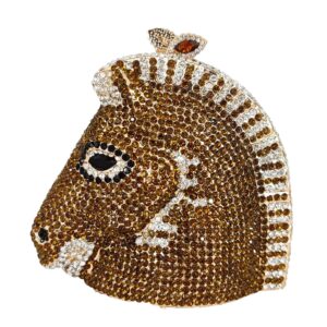 sparkling 3d horse head shape women crystal clutch bag evening wedding handbags (brown)