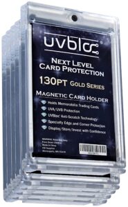 uvbloc 130pt one touch card holders (5 pack) magnetic baseball card sleeves for trading thick jersey patch cards hard case protectors sports football hockey basketball soccer pokemon