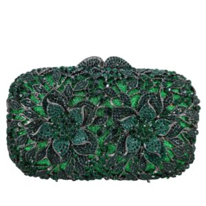 boutique de fgg double flowers women crystal clutch evening bags wedding party rhinestones handbags and purses (fit for iphone 8, green)