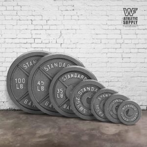 WF Athletic Supply 290lb & 300lb & 555lb Traditional/Classic Olympic Weight Plates Set with 7 ft. Olympic Barbell, Great for Strength Training, Weightlifting, Bodybuilding & Powerlifting