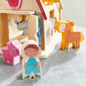 HABA Farmhouse Sorting Box Wooden Shape Sorter Toy with 6 Chunky Wood Farm Animals