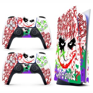 hk studio art clown decal sticker skin specific cover for both ps5 disc edition and digital edition - waterproof, no bubble, including 2 controller skins and console skin